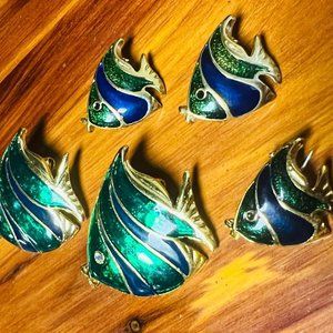Jewelry | Vintage Angelfish Brooch Pin School Of Fish Blue Green Gold ...